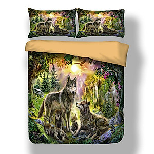 3pcs 3D Bedding Set Animal Full Queen Duvet Cover Set Bed Sheet Wolf Printed Twin King Quilt Cover Bed Linens with Pillowcases (US Twin)