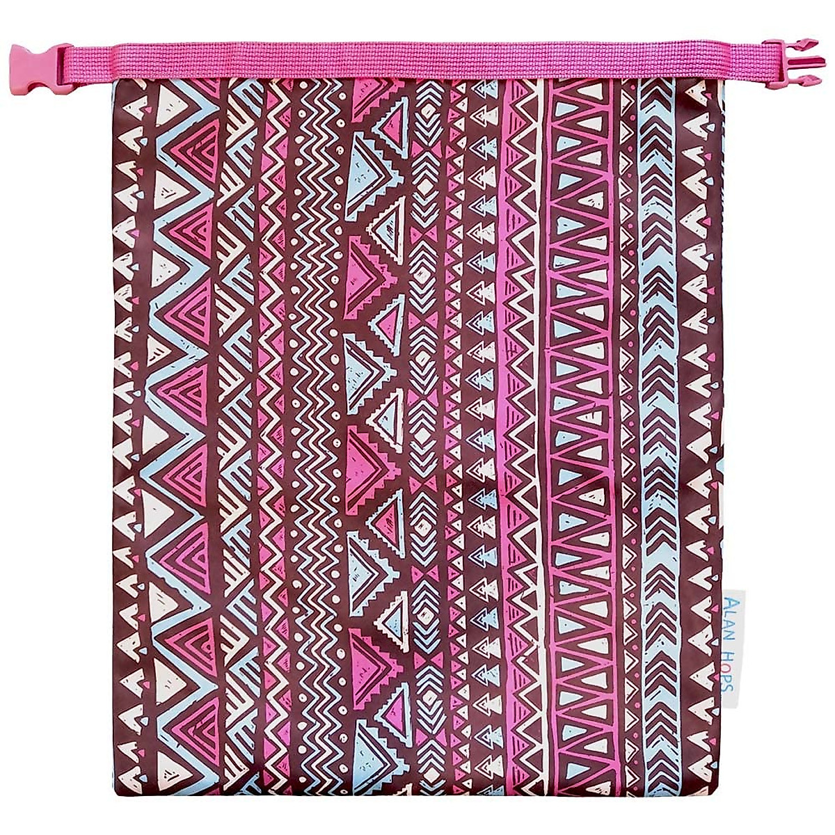 Alan Hops Wet Bag -Waterproof material, Reusable, for Diapers, Soiled/Wet Clothes, Swimsuits, Beach, Pool, Daycare, Gym, Yoga, 11.8 x 15.7 inch (Pink Tara)