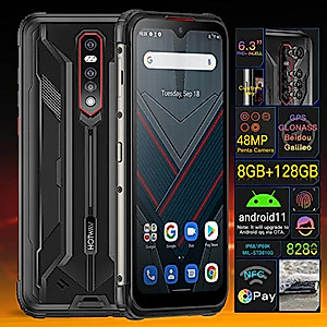 HOTWAV 5G Rugged Smartphone Unlocked,8280mAh Battery 6.3" FHD+ Screen 48MP Five Camera Cell Phone, 8G+128GB Android 11 IP68/IP69K Waterproof Rugged Phone Cyber 7 (Black)