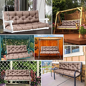 HZODJBH Swing Replacement Cushion, Outside Bench Cushion with Backrest, 2-3 Seater Cushion with Ties for Outdoor Furniture, 60 x 40 x 4 Inches Porch Swing Cushion Garden Bench (Brown)