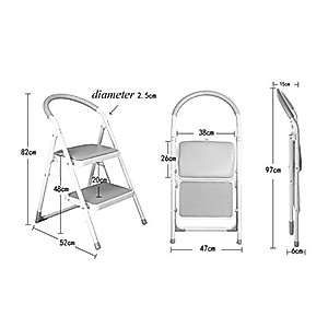 PENGJIE Folding Ladder Step Stool Ladder Stool 2 Step Folding Heavy Duty Steel Portable Anti-Slip Mat 150 Kg Capacity