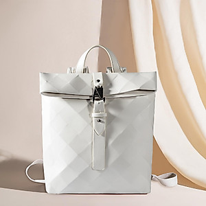 Milan Chiva Geometric Backpack Purses for Women Holographic School College Anti-Theft Travel Rucksack Ladies Shoulder Bookbag MC2-1022BG, Beige