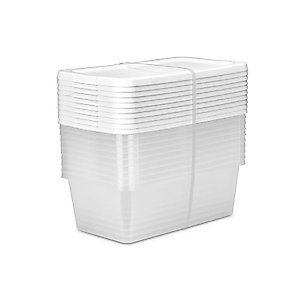 Sterilite Storage Boxes, 13.5L x 8W x 4.8H inches (34.3 x 20.3 x 12.2 cm), 6 QT, Clear with White Lid, Pack of 10