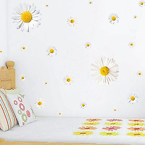 Toyvian Daisy Flower Wall Stickers 3D Removable Flowers Decal Floral DIY Mural for Nursery Bedroom Living Room Bathroom Kitchen Decoration