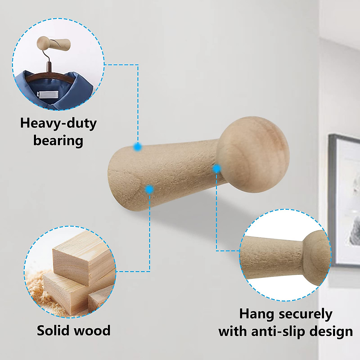 Svaitend Screw-On Solid Wood Hook Coat Hook Towel Hook Shaker Pegs for Bathroom Livingroom Garden 10 Pieces (No Paint)