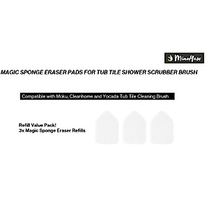 MinnYaso Magic Sponge Eraser Pads Fit Extendable Tub Tile Scrubber Brush | Magic Sponge Eraser Cleaning Scrubber Refill Replacement Pads | Compatible with Moku, Yocada & Cleanhome & Others | 3 Pack
