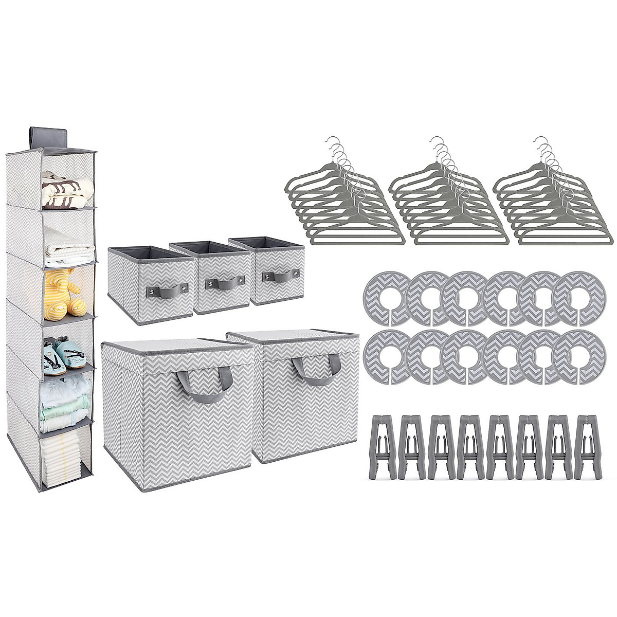 GOLOHO Nursery Organizer and Storage Closet Set (50 Pieces), Chevron Pattern, Grey and White