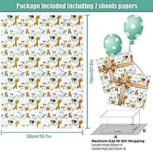Birthday Wrapping Paper for Baby Boys Kids Girls, Giraffe Design Gift Wrapping Paper, Cute Animals 7 Sheets Folded Flat 20x28 inches per Sheet for Birthday Party Baby Shower Kindergarten