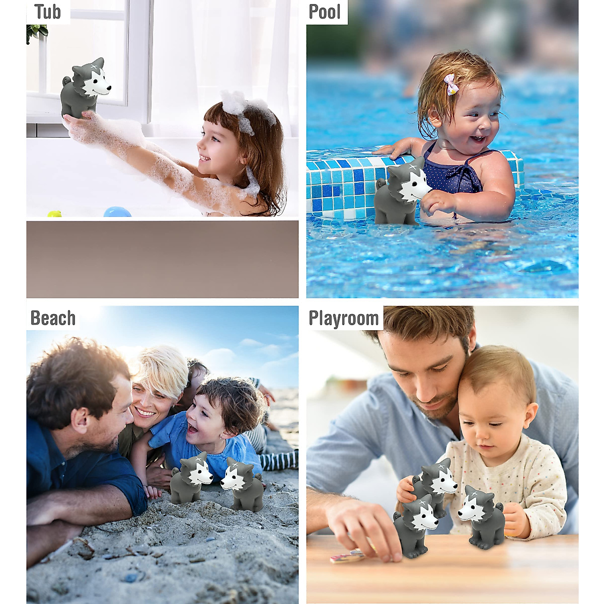 DolliBu Wolf Bath Buddy Squirter – Floating Wolf Rubber Bath Toy, Fun Water Squirting Bathtime Play For Toddlers, Cute and Soft Wild Life Animal Toy For The Bathtub, Beach, and Pool for Girls and Boys