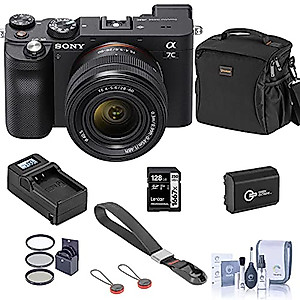 Sony Alpha 7C Mirrorless Digital Camera with FE 28-60mm f/4-5.6 Lens, Black, Bundle with Bag, 128GB SD Card, Extra Battery, Compact Charger, Wrist Strap, Filter Kit, Cleaning Kit
