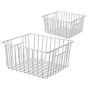 Slideep Freezer Baskets Storage Basket Organizers, Deep Wire Farmhouse Bins Container with Handles for Kitchen, Pantry, Cabinet, Car, Bathroom Pearl White, 4 Pack