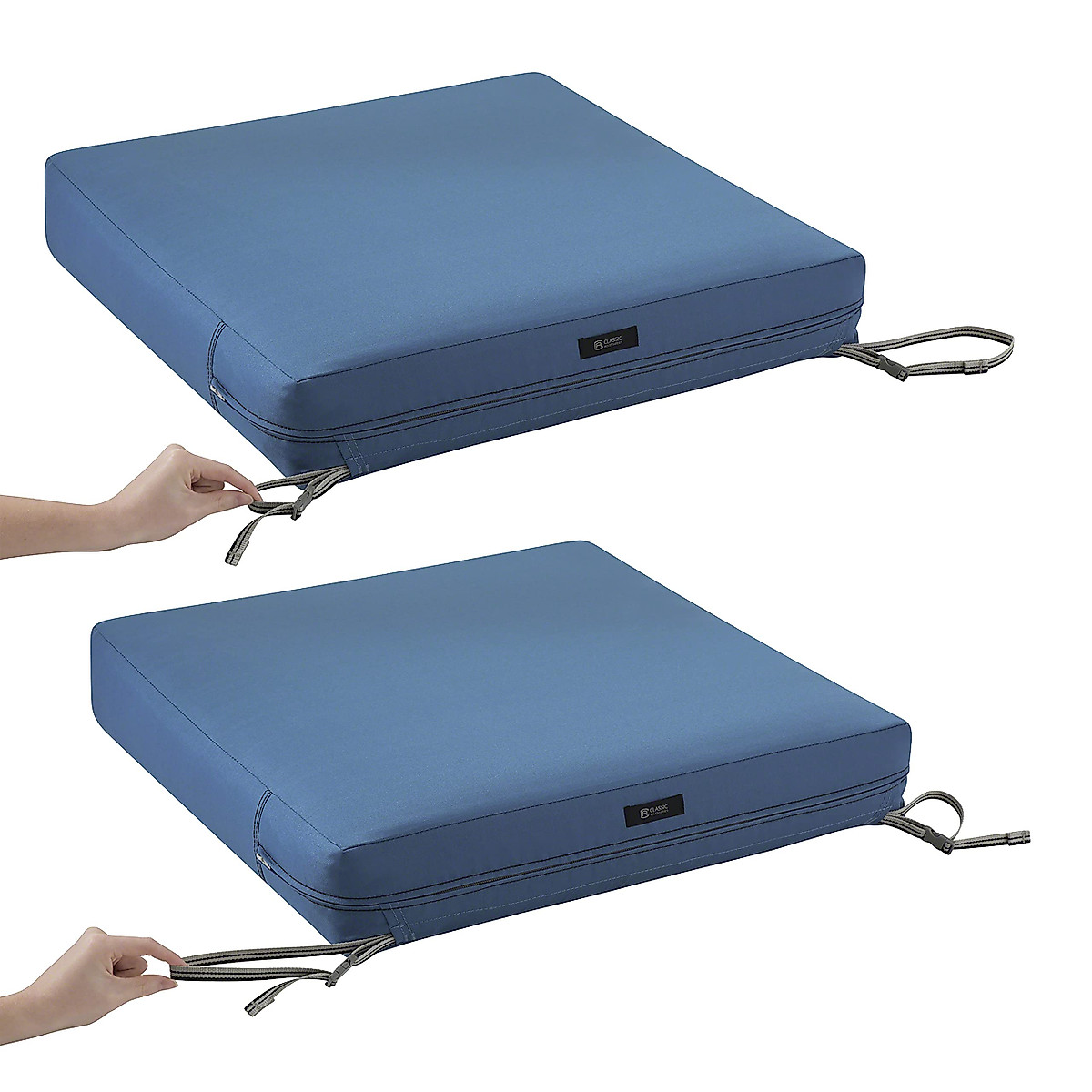 Classic Accessories Ravenna Water-Resistant Patio Lounge Chair/Loveseat Cushion Cover, 25 x 25 x 5 Inch, Empire Blue, Patio Furniture Cushion Covers