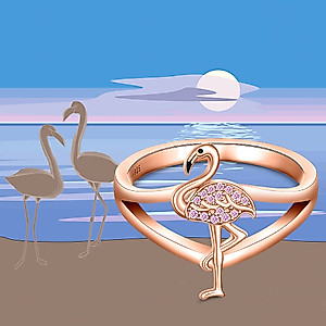Flamingo Ring for Women Cute Bird Rose Gold Pink Flamingo Wedding Finger Rings Sterling Silver Jewelry Animal Statement Holiday Gifts Size 9