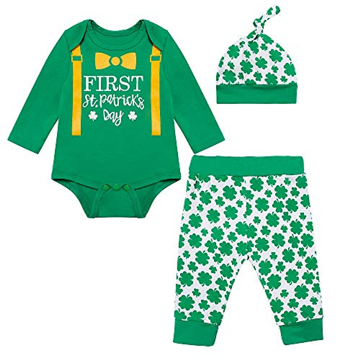 PROMOTED TO BIG SISTER Baby Boys Outfit Set First St Patrick's Day Lucky Clover Long Sleeve Bodysuit (White-Green, 3-6 Months)