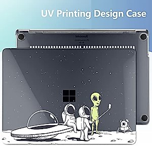 MEEgoodo Case for 13.5" Microsoft Surface Laptop 5/4/3 with Alcantara Palm Rest for Model 1950/1769/1867/1958, Clear Laptop Hard Shell Cases with Keyboard & Webcam Cover, Astronauts & Alien