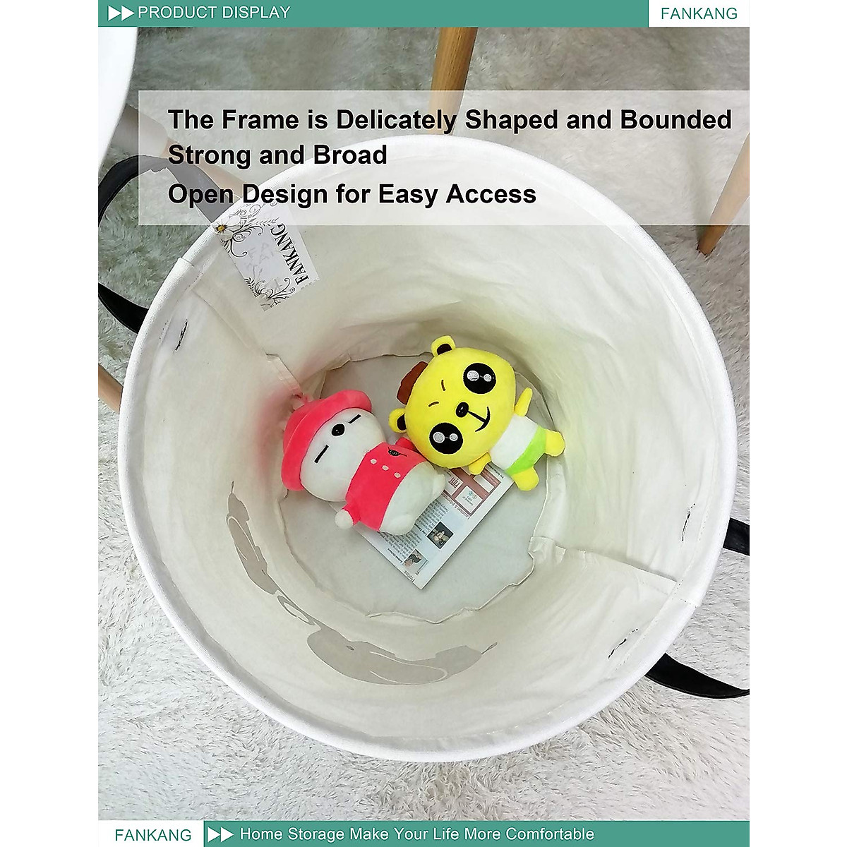 FANKANG Storage Basket, Nursery Hamper Canvas Laundry Basket Foldable with Waterproof PE Coating Large Storage Baskets for Kids Boys and Girls, Office, Bedroom, Clothes,Toys（Love Elephant）