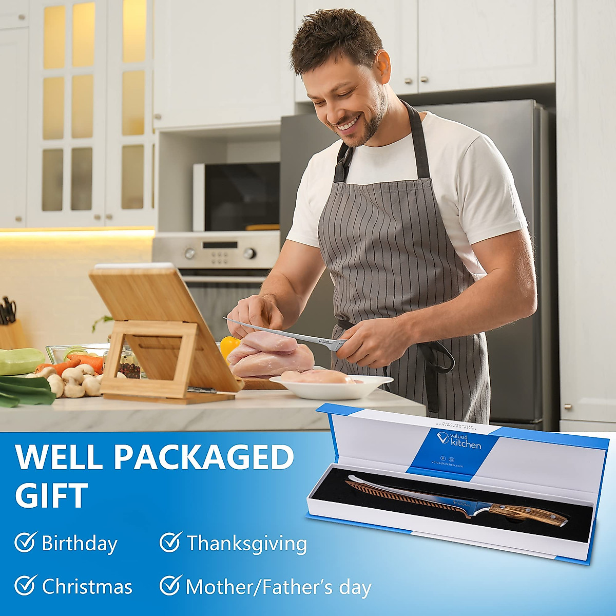 Filet Knife For Fish (7CR17MOV) - (7 inch) Stylish Fillet Knife For Family - Fillet Knife For Meat - Reliable Fishing Knives for Indoor Outdoor - Best Fillet Knife wooden handle- Fish Knife Filleting