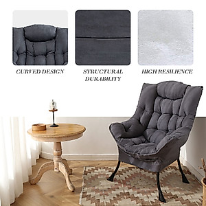 Superrella Modern Soft Accent Chair Living Room Upholstered Single Armchair High Back Lazy Sofa (Cool Grey with Footrest)