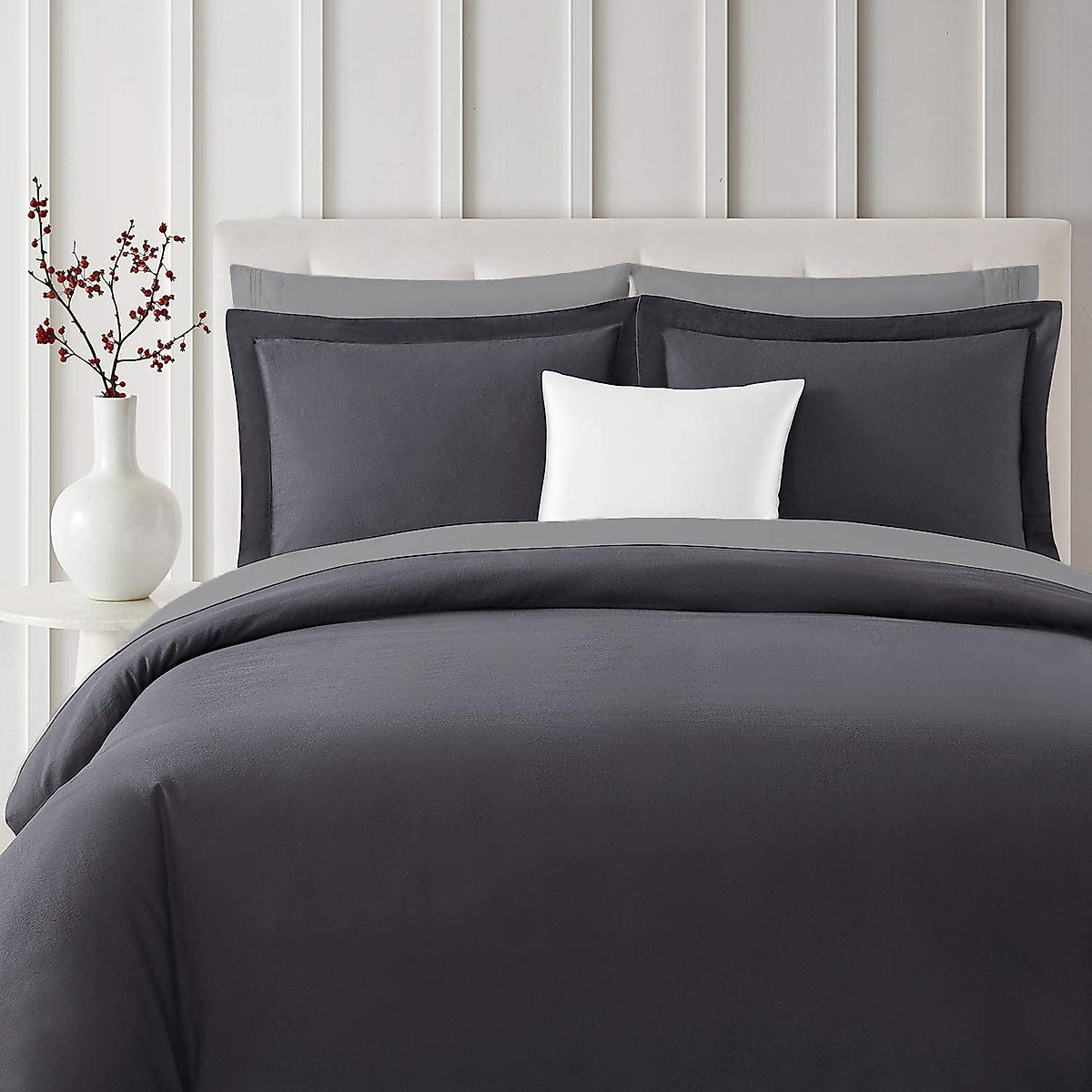 Mellanni Bed Sheet Set + Flannel Duvet Cover Set Bundle&Save - Bundle Includes: 4pcs Bed Sheet Set and 3pcs 100% Organic Cotton Flannel Duvet Cover Set (Queen, Gray)