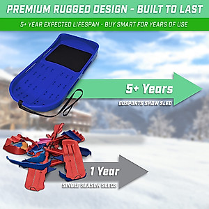 GoSports 2 Person Premium Snow Sled with Double Walled Construction, Pull Strap and Padded Seat - Choose Between Red and Blue