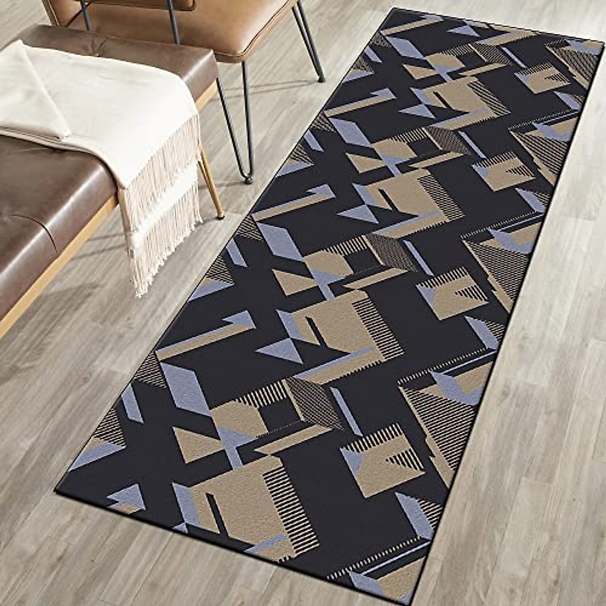 Runner Rugs for Hallway Modern 2'x3' Geometric Black and Brown Beige Runners Carpet Mat Washable Runner Rug for Kitchen Bedroom Hallway Stair Doorway, Customizable
