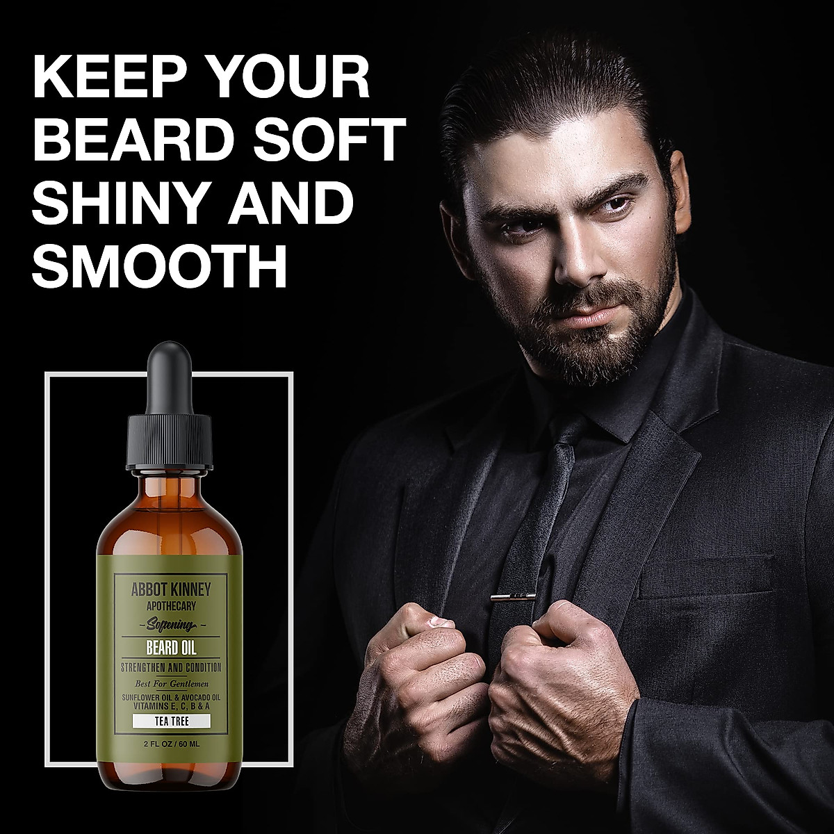 ABBOT KINNEY APOTHECARY Softening Beard Oil, Strengthens and Conditions Beards, Blend of Natural Oils, 2 oz (Tea Tree)