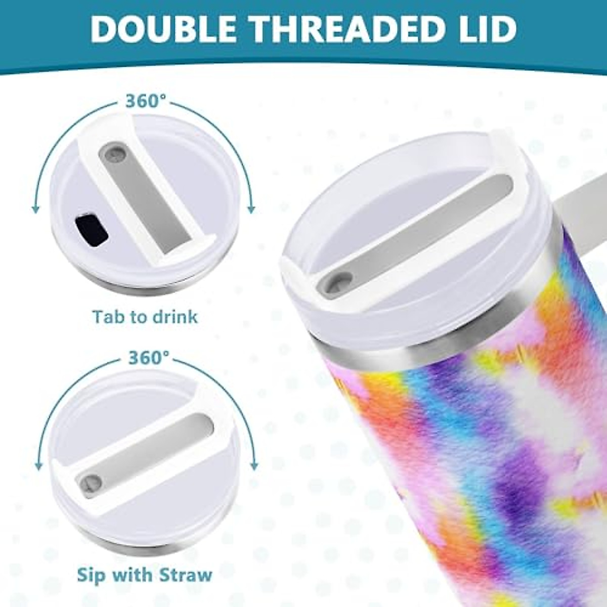 RPLIFE Dreamy Tie Dye Pastel Travel Coffee Tumbler, Stainless Steel Mug, Insulated Cup with Straw, Coffee Tumbler for Women
