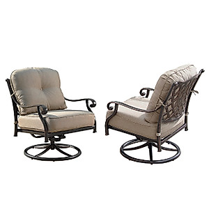 Oakland Living Aluminum Outdoor Swivel Club Finish with Thick Tan Polyester Cushions (Set of 2) Deep Seating Rocking Chairs, Antique Copper