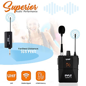 Pyle UHF Wireless Microphone System Kit - Portable Professional Cordless Microphone Set with Headset, Lavalier, Beltpack Transmitter, Receiver - Karaoke & Conference