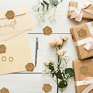 Whaline 50Pcs Gold Wax Seal Stickers with Love Stickers Envelope Sealing 3D Bronze with Love Self-Adhesive Embossed Stickers for Wedding Baby Shower Anniversary Invitation Cards Mails Gift Decor