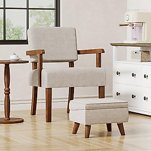 FAGAGA Accent Chair Set of 2 with Table, Living Room Chairs with Soft Seat and Armrests for Living Room Bedroom Reading Room Waiting Room (Beige) (AC01)