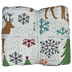 Levtex Home Merry & Bright Collecion - Tinsel Quilt Set - King/Cal King Holiday Quilt 106x92 and Two King Pillow Shams 20x36 - Folk Christmas Reindeer - Reversible