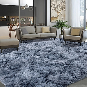 BALAPET Modern Plush Area Rug 9x12, Ultra Soft Tie Dye Large Faux Fur Area Rug for Bedroom Living Room, Non-Skid Indoor Carpet for Kids Playroom Home Decor, Grey