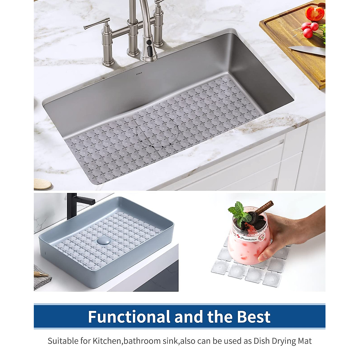 Bligli Sink Mat for Stainless Steel/Ceramic Sinks, 2 Pack 15.7x11.8 inches PVC Sink Protectors for Bottom of Kitchen Sink, Dishes and Glassware drain Mats, Durable and Fast Draining (Transparent)