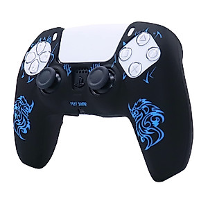 HLRAO Laser Engraved Dragon Silicone Case Skin Case (Radiation) for PS5 Controllers x 1 with Laser Dragon Thumb Grips x 2.