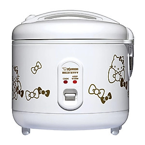 Zojirushi Hello Kitty 5.5-Cup Automatic Rice Cooker and Warmer (White) Bundle with 9.5-Inch Rice Washing Bowl with Side and Bottom Drainers (2 Items)