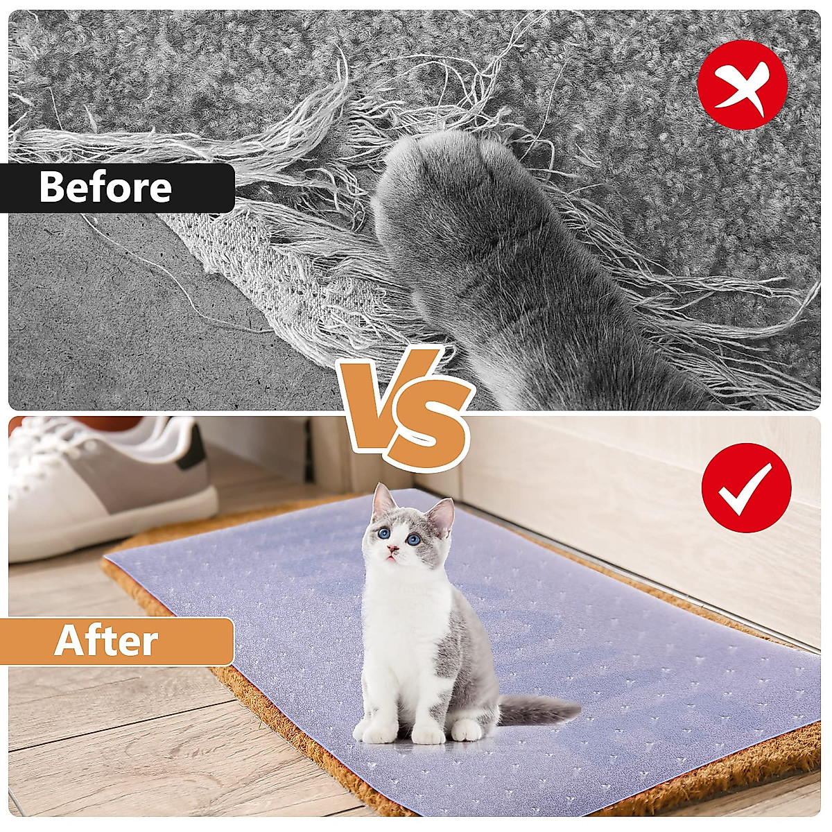 Treela 2 Pcs Cat Carpet Protector Plastic Runners to Protect Carpet Clear Non Slip Carpet Cover Heavy Duty Plastic Floor Protector Prevent Pets from Scratching Tearing Carpet Rugs (12 x 98 Inch)