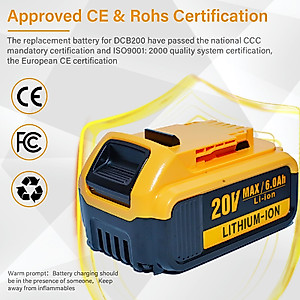 Fanshara 2packs Replacement Battery Dewalt 20v Max Battery 6ah Compatible with Dewalt Cordless Power Tools DCB200 DCB201 DCB204 DCB206 DCD/DCF/DCG/DCS Series