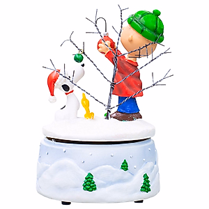 Charlie Brown and Snoopy Snowy White Glitter 7 x 5 Resin Holiday Musical Figurine