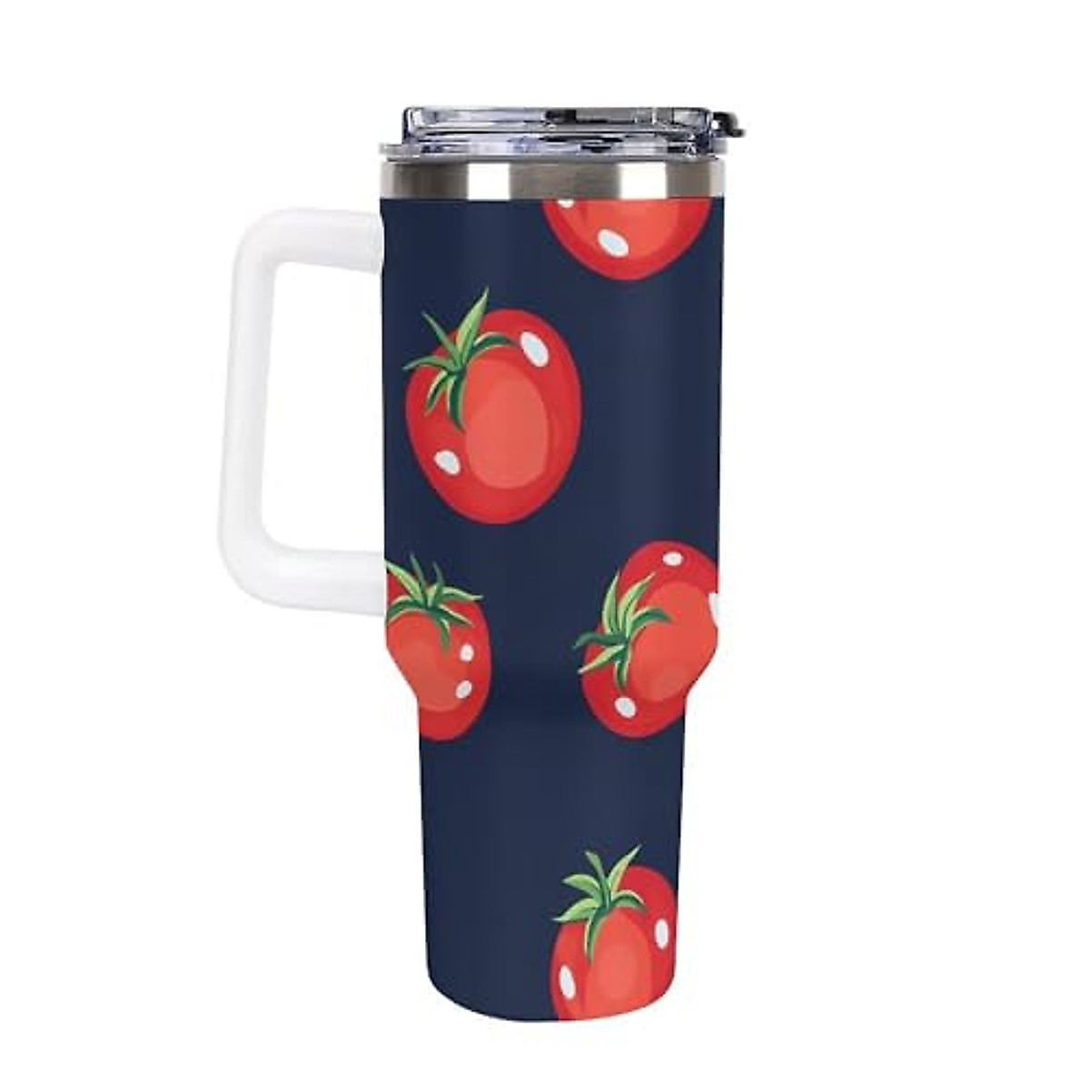 Tomato Pattern Insulated Tumblers with Handle Stainless Steel Coffee Mug Funny Travel Cup with Lid Straw 40oz