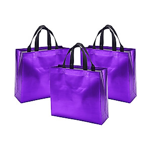 Volanic 12.7" X 11" X 4.7" Non-woven Reusable Purple Gift Bags With Glossy Finish Birthday Bag Favor Bags Goodie bags for Wedding Party - 12 Gift Bags Set