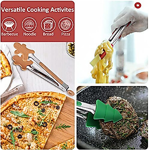 OIULO 3PCS Christmas Silicone Mini Tongs, 7 Inch Christmas Style Tongs, Small Kids Colourful Tongs for Serving Food, Ice Cube, fruits, Sugar, Festival Set of 3（Christmas Tree Snowman Gingerbread Man）