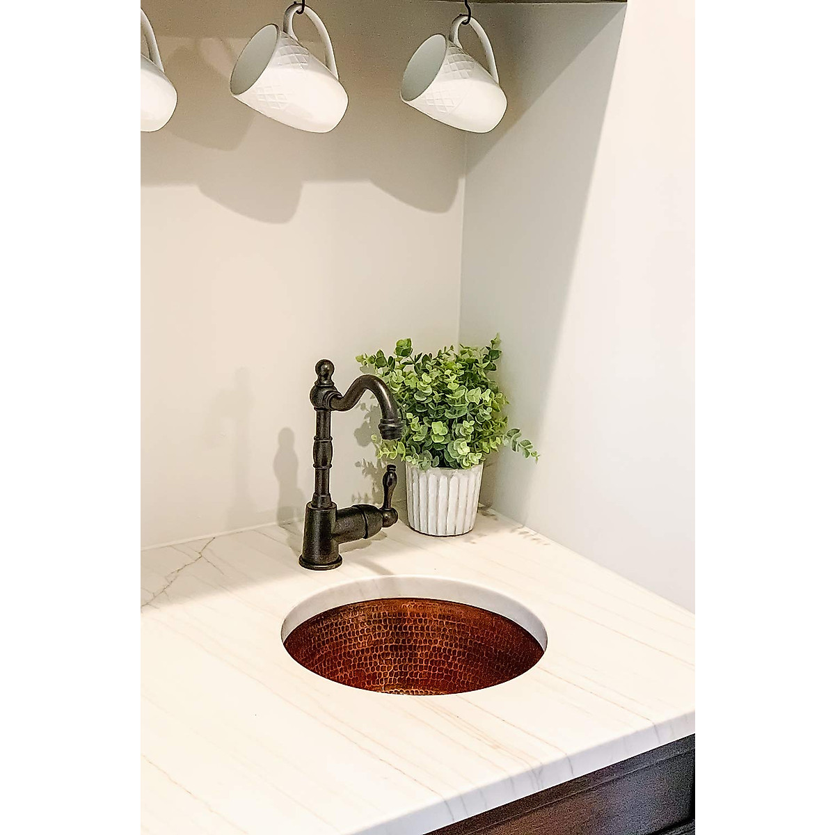Premier Copper Products BR14DB3 14-Inch Universal Round Hammered Copper Sink with 3.5-Inch Drain Size, Oil Rubbed Bronze