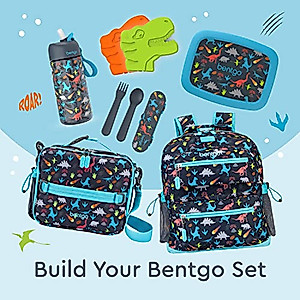 Bentgo® Kids Lunch Bag - Durable, Double Insulated, Water-Resistant Fabric, Interior & Exterior Zippered Pockets, Water Bottle Holder - Ideal for Children 3+ (Dinosaur)