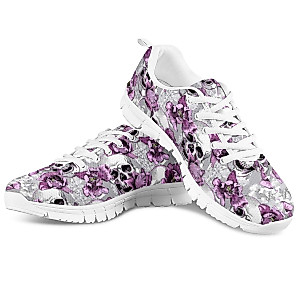 Mumeson Women Floral Skull Print Low Top Lightweight Running Shoes Air Mesh Girls Go Easy Walking Comfy Sneakers US7
