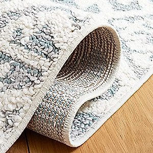 SAFAVIEH Moroccan Tassel Shag Collection Runner Rug - 2'3" x 12', Teal & Ivory, Rustic Trellis, Non-Shedding & Easy Care, 2-inch Thick Ideal for High Traffic Areas in Living Room, Bedroom (MTS652K)