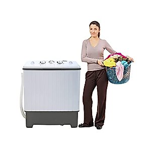 Portable Washing Machine, Compact Twin Tub Portable Washer and Dryer, 17Lbs Capacity Timer Control Mini Laundry Machine for Dorms, Rv’s, Camping, Apartments, College Rooms