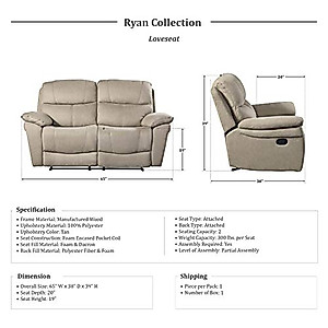 Lexicon Ryan Double Reclining Loveseat, Tan