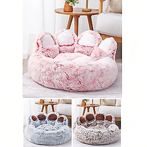 SEAHOME Dog Bed Cat Pet Sofa Cute Bear Paw Shape Comfortable Cozy Pet Sleeping Beds for Small, Medium, and Large Dogs and Cats, Soft Fluffy Faux Fur Cat Cushion Dog Bed (Small 22'' x 22'', Brown)