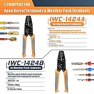 iCrimp Closed Barrel Crimper, Stamped Contacts Crimper and Weather Pack Terminal Crimper Tool Kit w/Extraction Tools-12pcs included